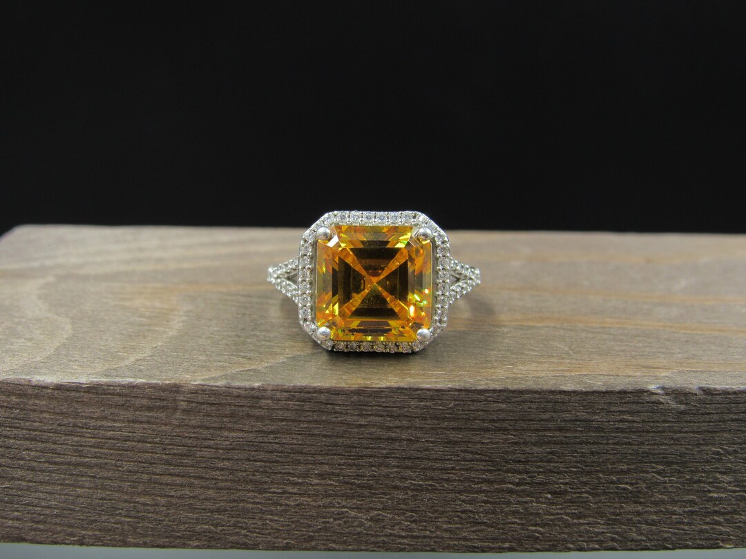 Size 6.5 Sterling Silver Yellow Square Cut Cubic Zirconia Fancy Band ...
