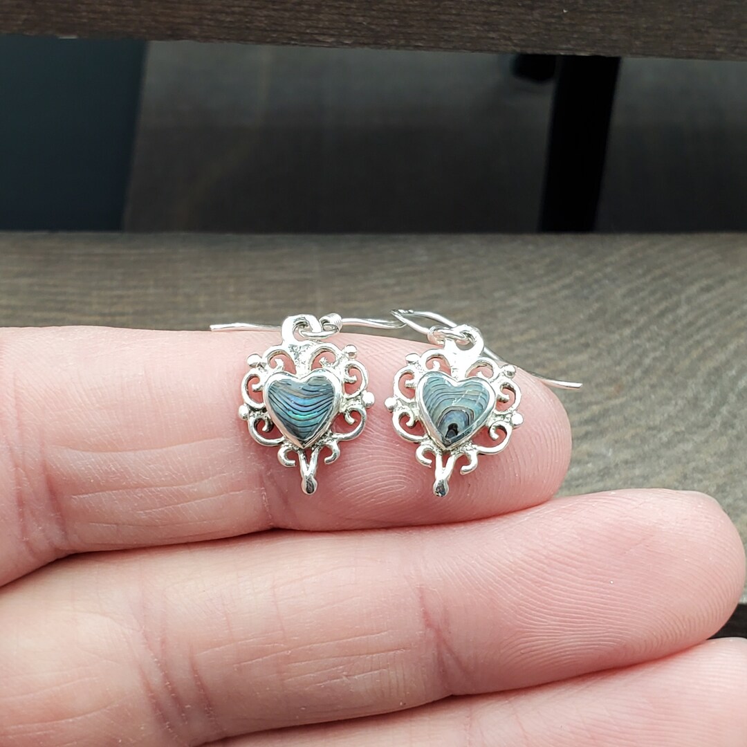Sterling Silver Fancy Cute Abalone Heart Earrings - Etsy