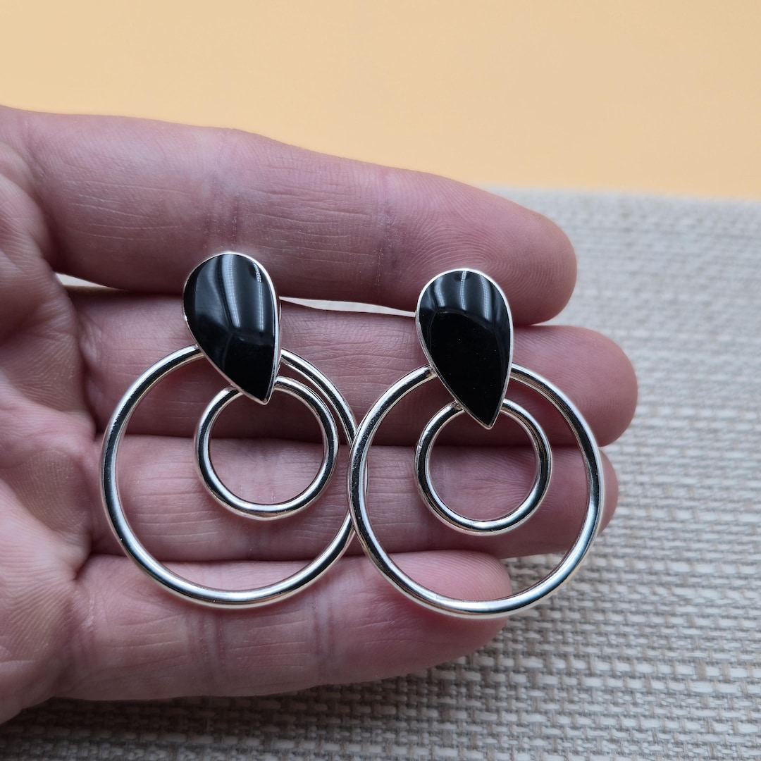 Sterling Silver Large Layered Circle Teardrop Earrings A4448 - Etsy