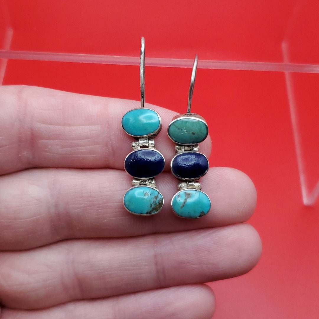 925 Sterling Silver Heavily Tarnished Two Different Stones Earrings - Etsy