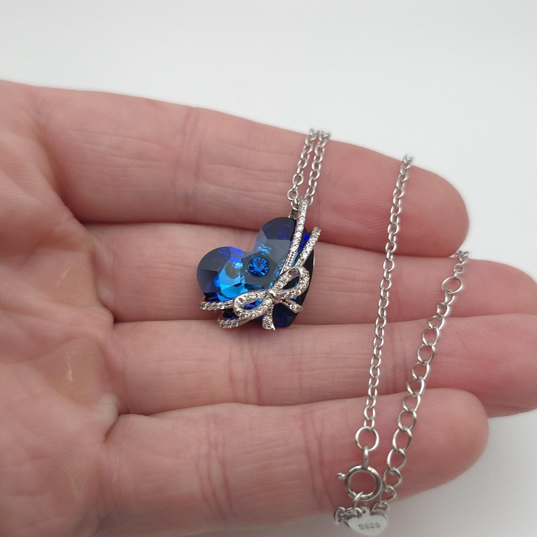 20 Inch Sterling Silver Blue Crystal Heart Necklace A614 - Etsy