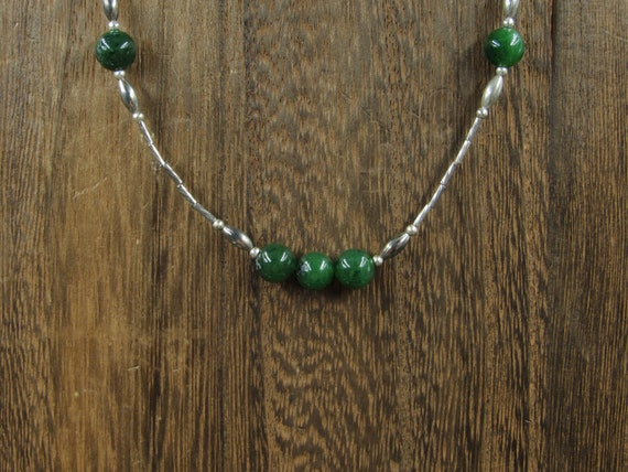16" Sterling Silver Chrysoprase Stone Orbs Necklace V… - Gem