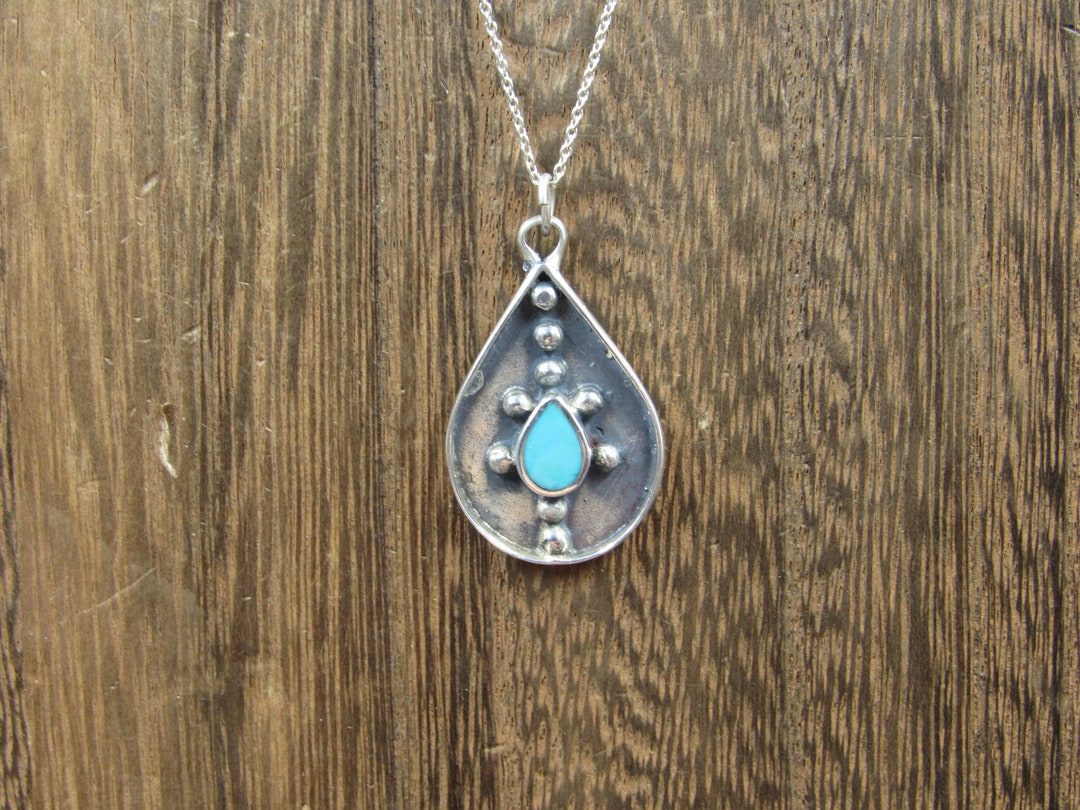 18" Sterling Silver Heavily Tarnished Blue Inlay Pendant Necklace ...