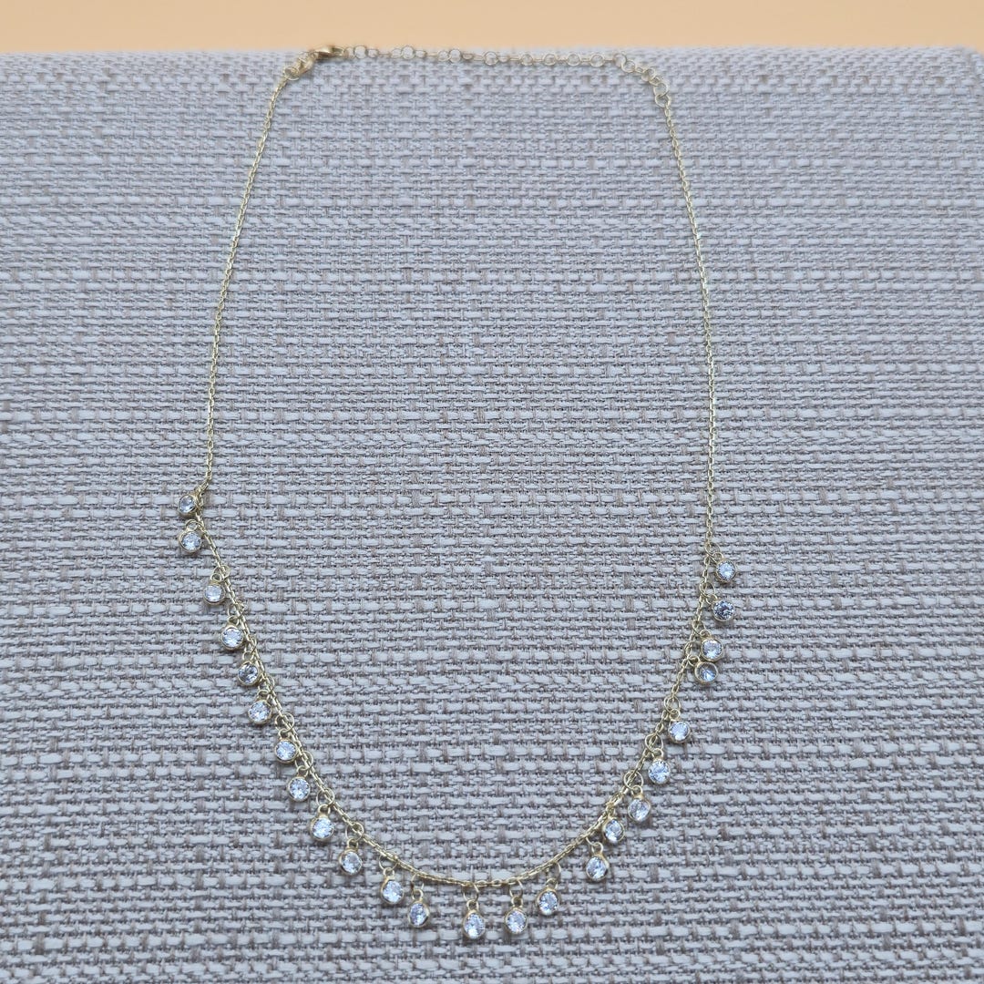 16 Inch Gold Over Sterling Silver Many Cubic Zirconia Gems Necklace ...
