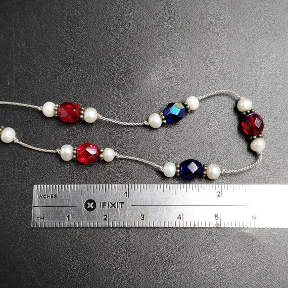 16 Inch Sterling Silver Blue Red Crystals And White P… - Gem