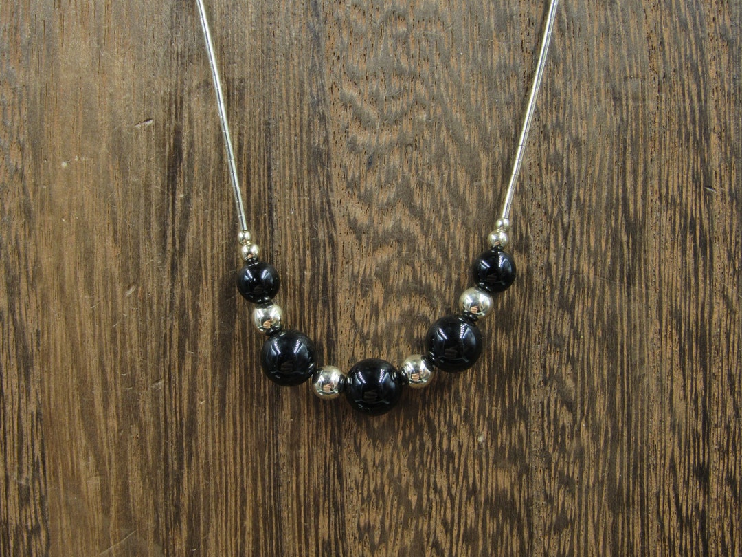 18" Sterling Silver Segmented Black Orb Necklace Vintage Minimalist ...