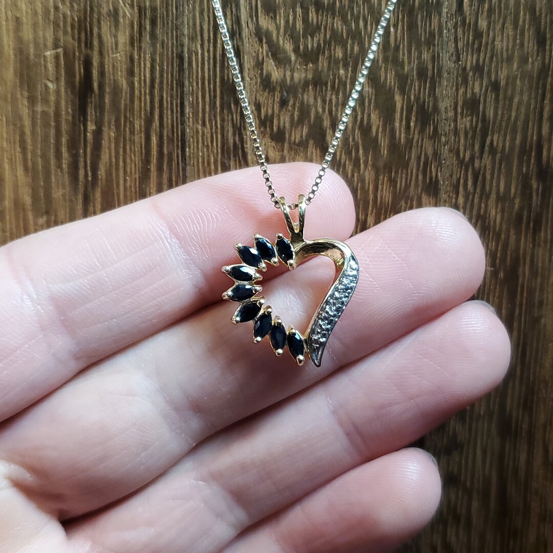 18 Inch Gold Over 925 Sterling Silver Heart Sapphire and Diamond Chip ...
