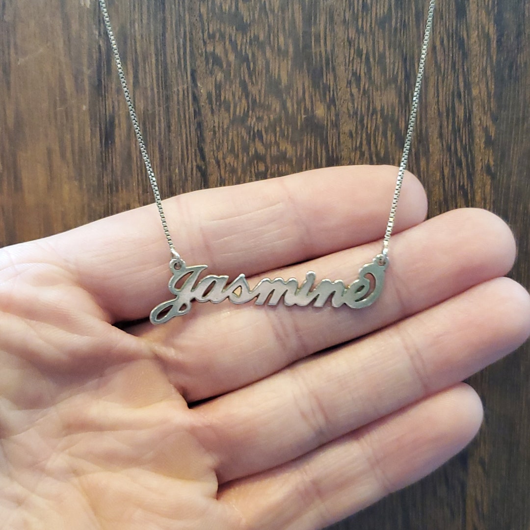 16 Inch Sterling Silver Cursive Jasmine Name Necklace - Etsy