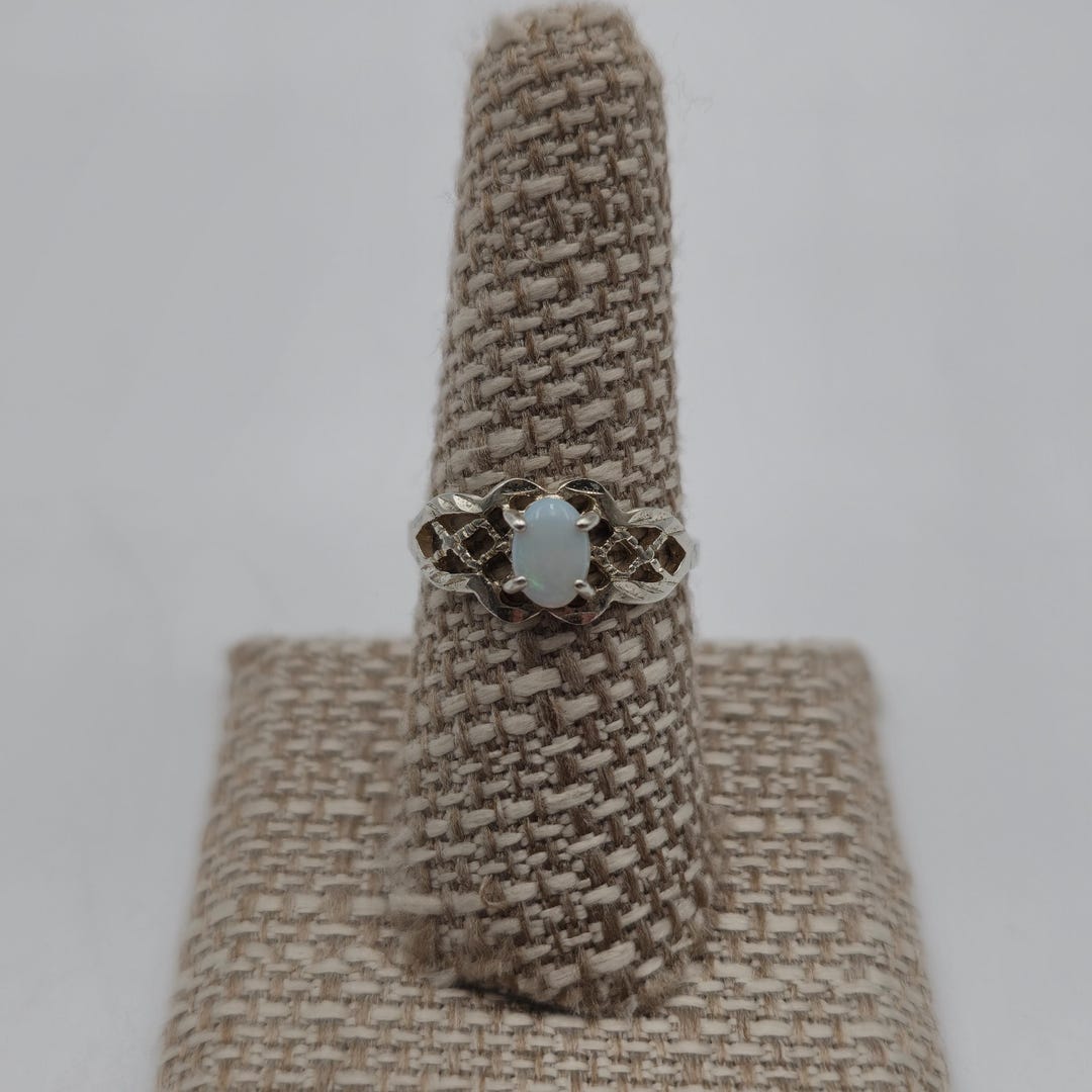 Size 8 Sterling Silver Dull Opal Diamond Cut Pattern Ring A3062 - Etsy