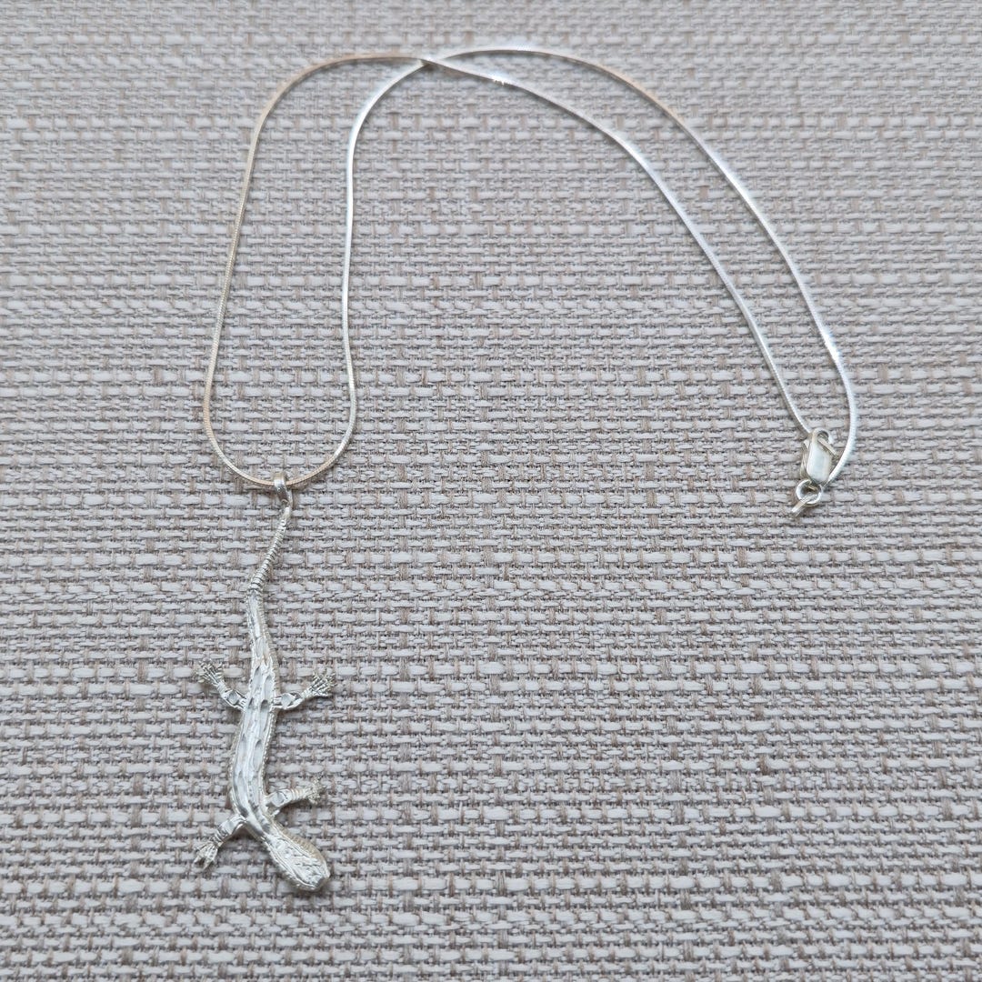 16 Inch Sterling Silver Rustic Large Lizard Pendant Necklace B595 - Etsy