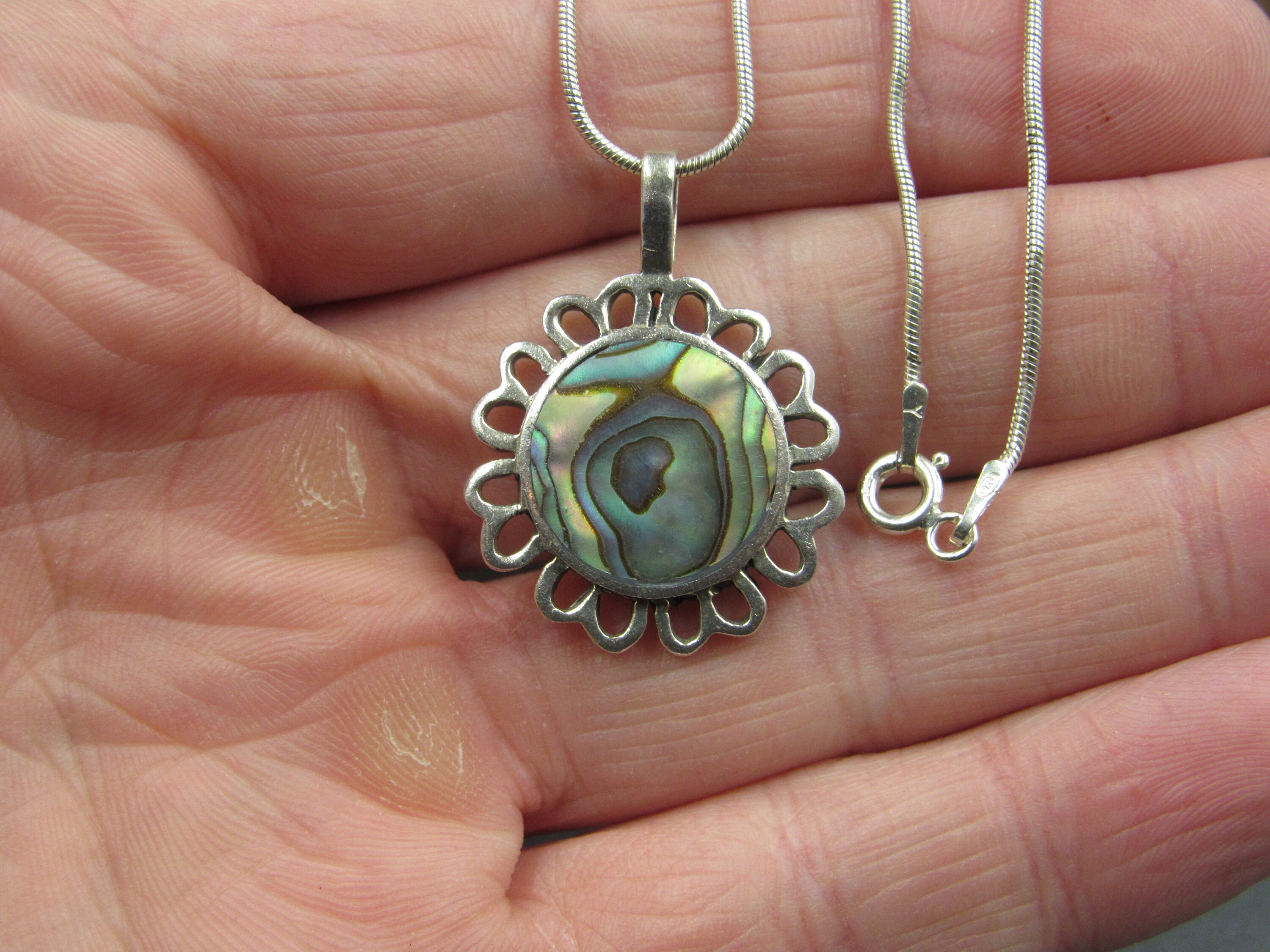 16 Sterling Silver Floral Border Abalone Shell Pendant - Etsy