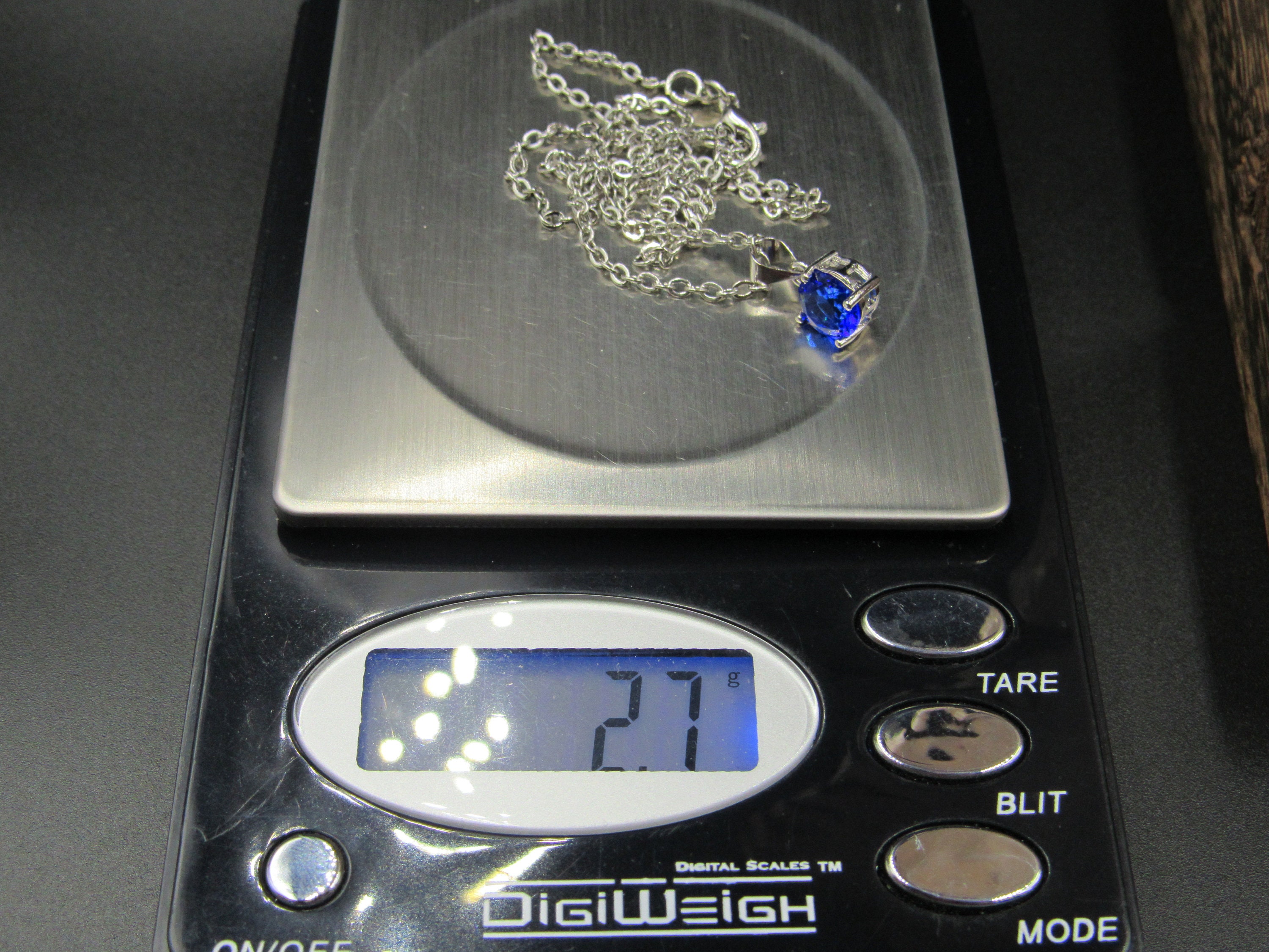 16 Sterling Silver Simple Deep Blue CZ Pendant Necklace | Etsy