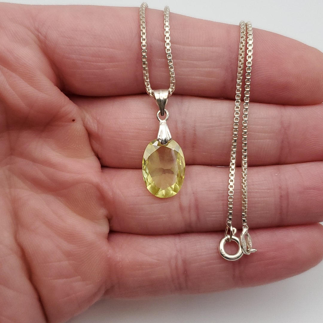 20 Inch 925 Sterling Silver Cute Light Green Cubic Zirconia Gem ...