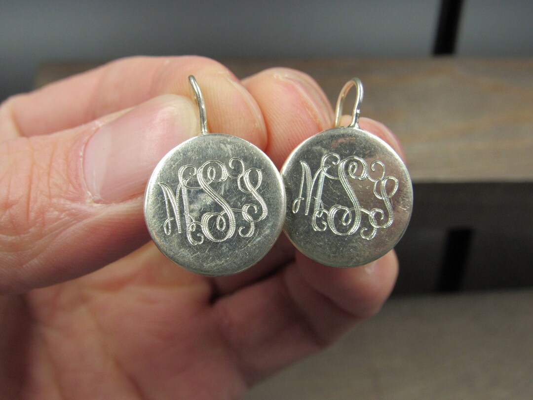 Sterling Silver Heavy Cursive Initials Earrings - Etsy