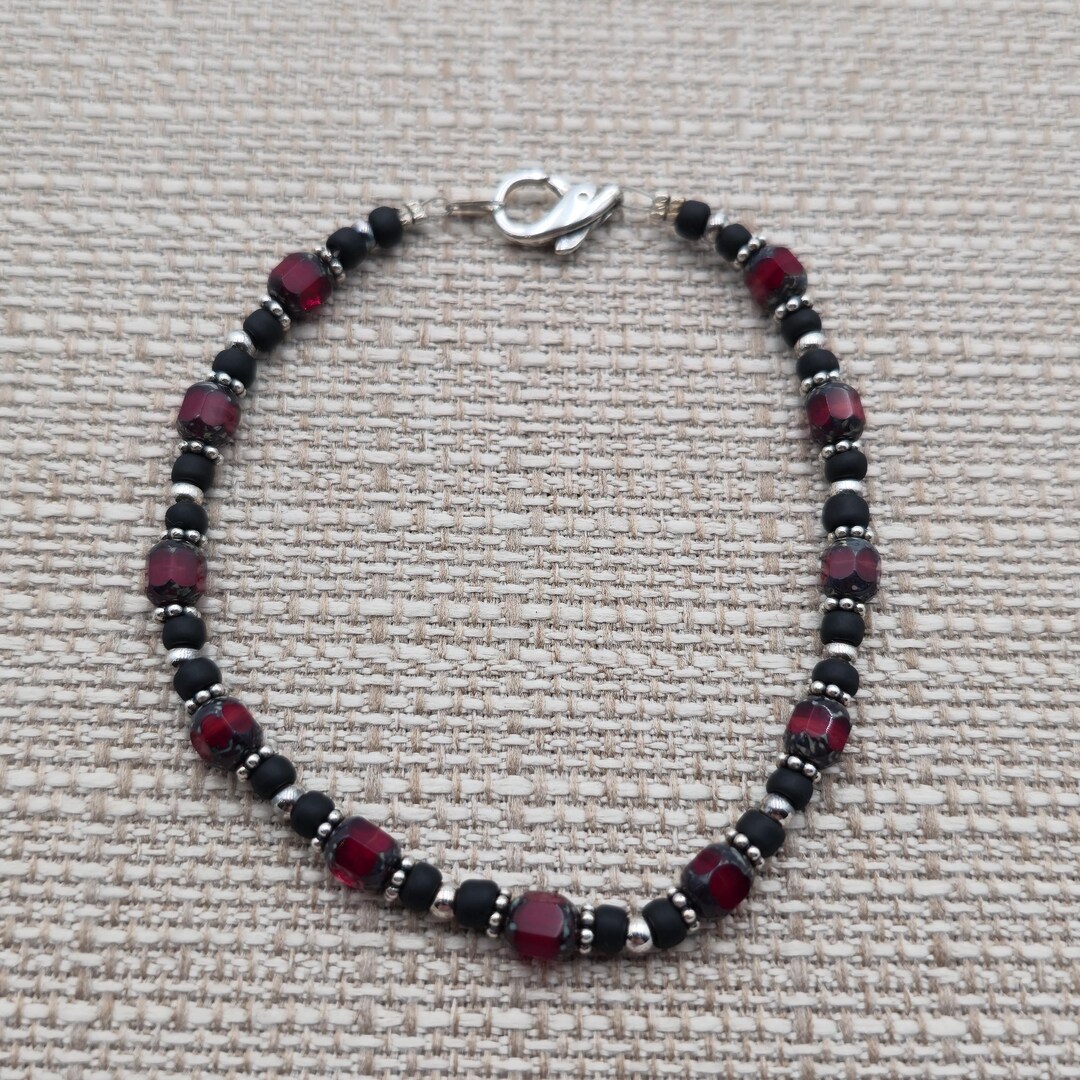 8 Inch Sterling Silver Black and Red Beaded Handmade Bracelet B534 - Etsy