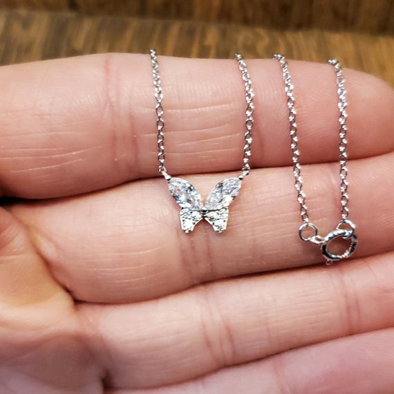 18 Inch 925 Sterling Silver Cubic Zirconia Small Butterfly Necklace Etsy