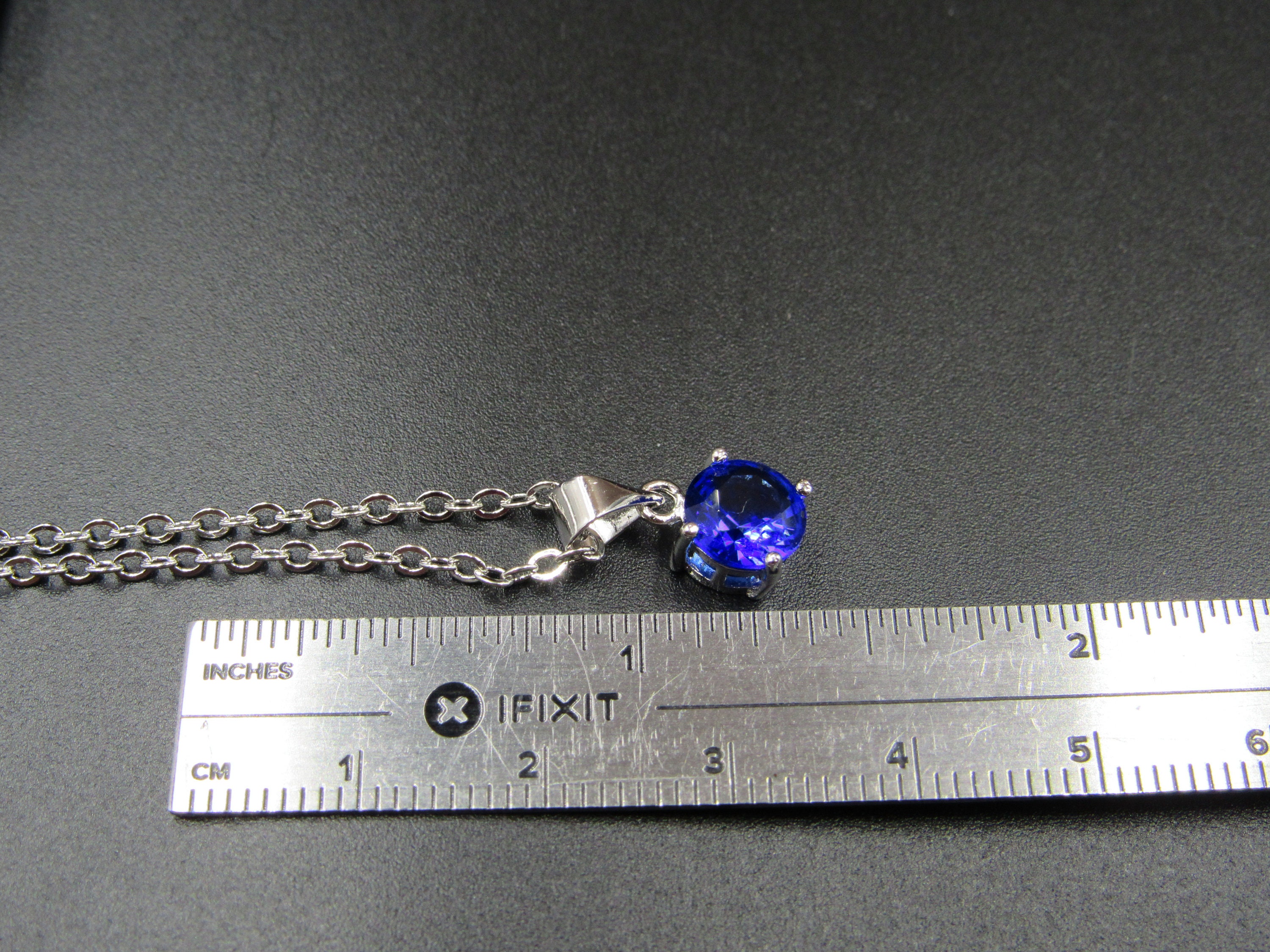 16 Sterling Silver Simple Deep Blue CZ Pendant Necklace | Etsy