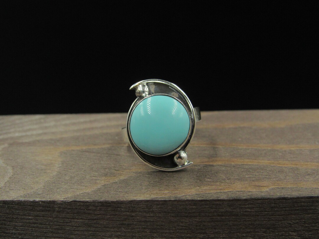 Size 8.5 Sterling Silver Unique Faux Blue Stone Band Ring Vintage ...