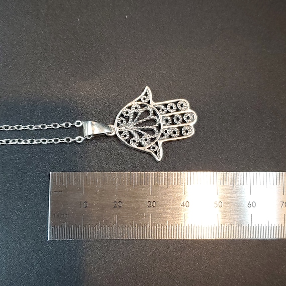 18 Inch Sterling Silver Large Hamsa Hand Pendant Neck… - Gem