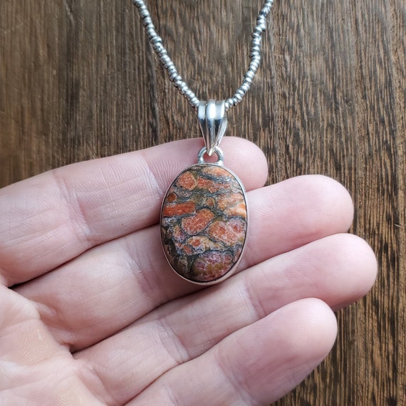 16 Inch Sterling Silver Fossil Stone Unique Chain Nec… - Gem