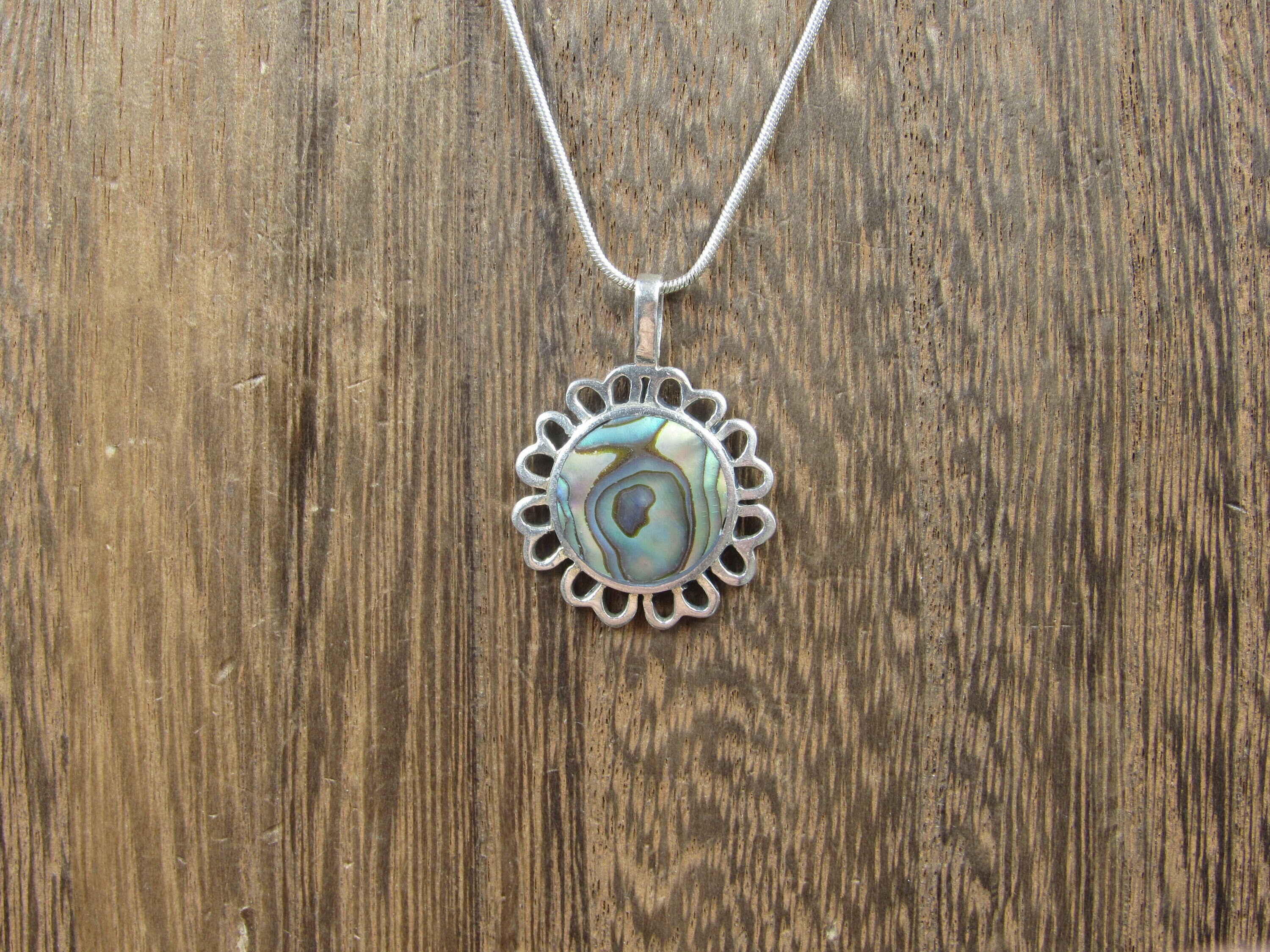 16 Sterling Silver Floral Border Abalone Shell Pendant - Etsy