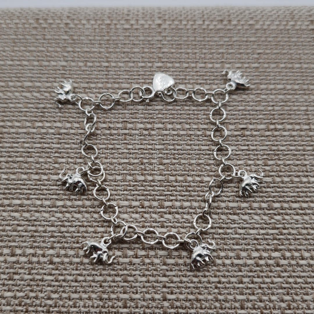 7 Inch Sterling Silver Elephant Charms Chain Bracelet A3426 - Etsy