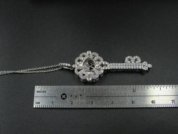 16" Sterling Silver Cubic Zirconia Gem Key Necklace V… - Gem