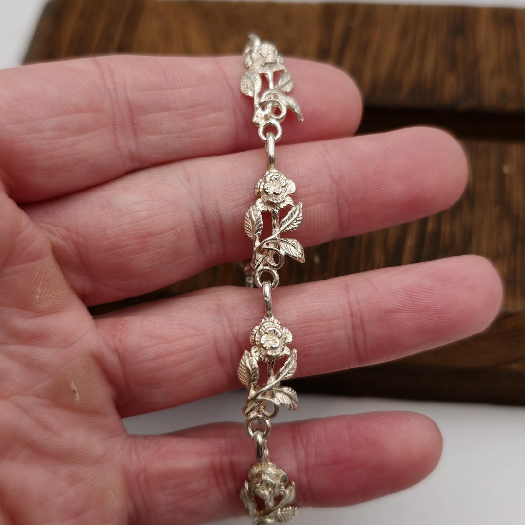 7 Inch Sterling Silver Carved Roses Bracelet B106 - Etsy