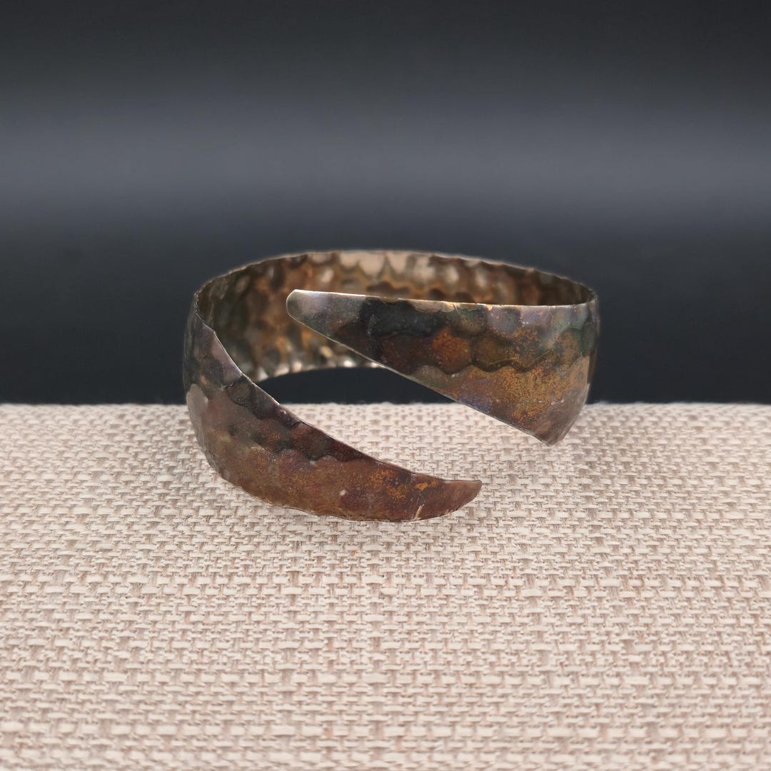 7.5 Inch Hammered Copper Bracelet, Rustic Bypass Bangle, Patina Jewelry ...