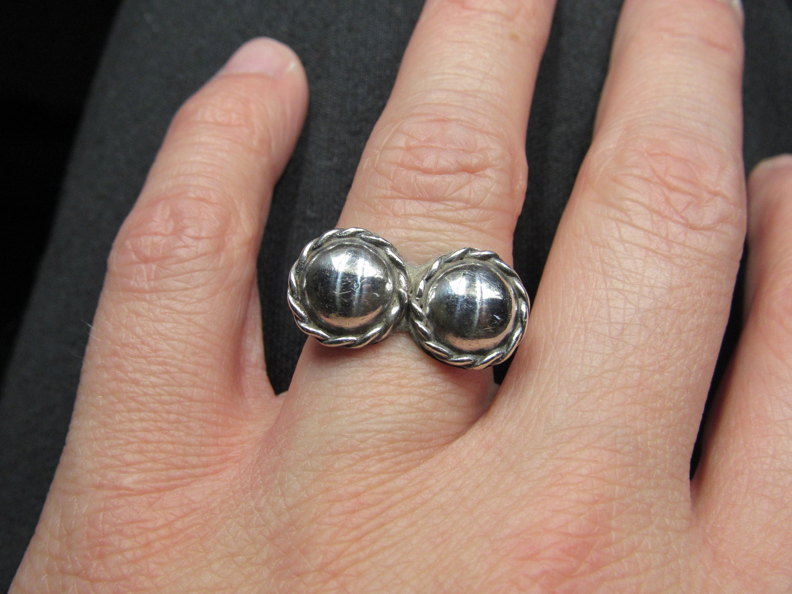 Size 6.5 Sterling Silver Double Orb Braided Band Ring Vintage - Etsy