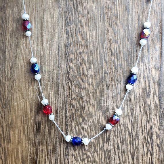 16 Inch Sterling Silver Blue Red Crystals And White P… - Gem