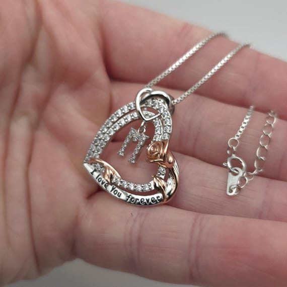 20 Inch Sterling Silver Letter M Cubic Zirconia Heart… - Gem