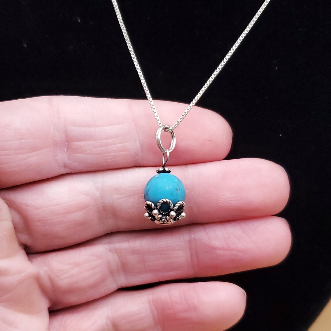 16 Inch 925 Sterling Silver Cute Blue Stone Orb Pendant Necklace - Etsy