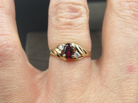 Size 6.75 10K Gold Red Garnet & Cubic Zirconia Accent Band | Etsy