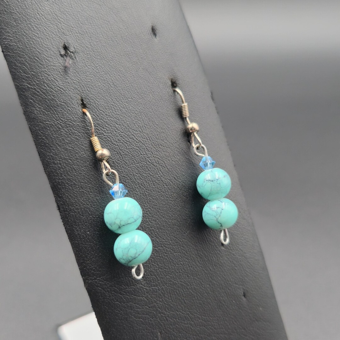 Silver Plated Faux Blue Stone Bead Dangle Earrings A6400 - Etsy