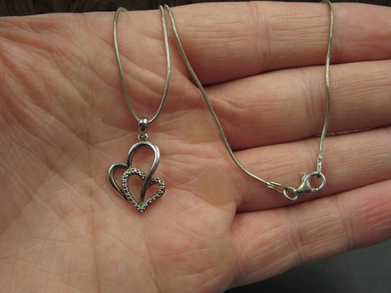20" Sterling Silver Diamond Chip Double Heart Necklac… - Gem