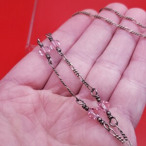 18 Inch 925 Sterling Silver Tarnished Figaro Chain Pink Crystal ...