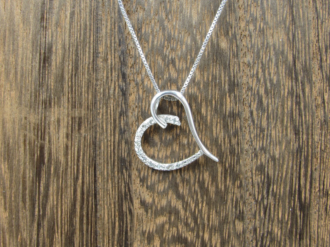 Vintage Sterling Silver Diamond Heart Pendant Necklace - Etsy