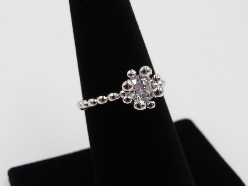 Sterling Silver Ring Size 5 6 7 Beaded Clear Round Cubic - Etsy