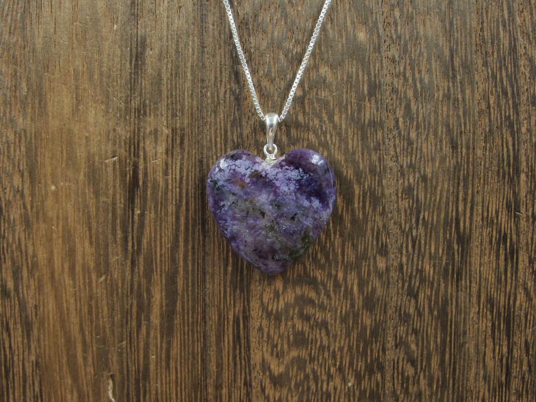 16" Sterling Silver Good Size Purple Stone Heart Pendant Necklace ...