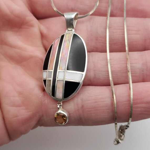 22 Inch 925 Sterling Silver Onyx Shell And Citrine Un… - Gem