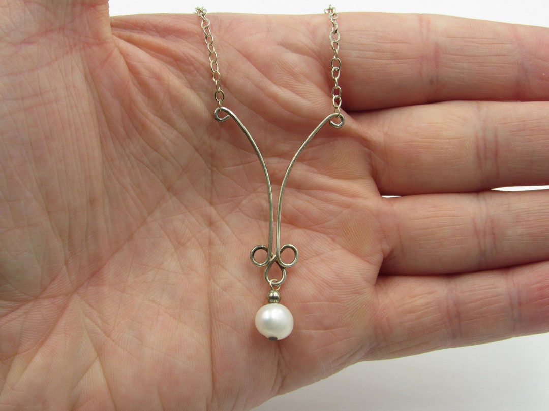 17" Sterling Silver Rustic Unique Hanging Pearl Necklace Vintage ...