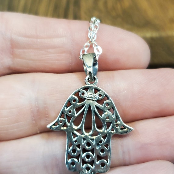 18 Inch Sterling Silver Large Hamsa Hand Pendant Neck… - Gem