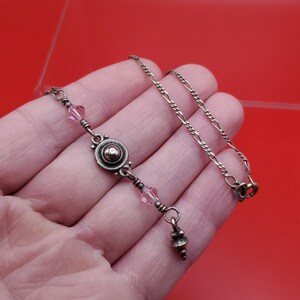 18 Inch 925 Sterling Silver Tarnished Figaro Chain Pink Crystal ...