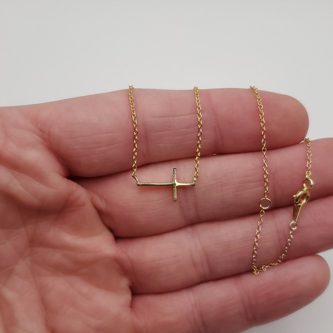 18 Inch 925 Sterling Silver Gold Plated Small Cross Necklace - Etsy