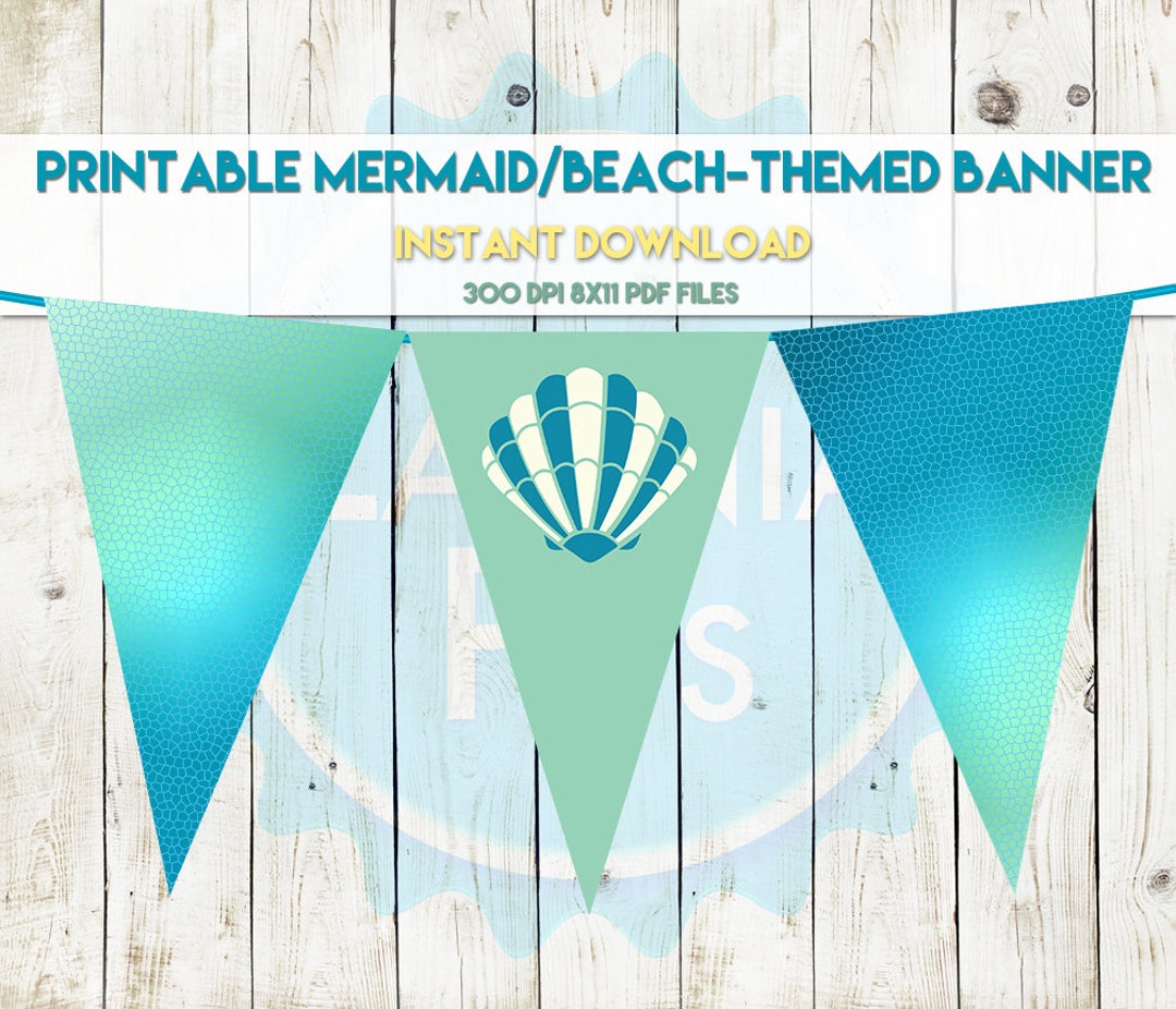 Printable Mermaid/seashell-themed Banner (instant Download) - Etsy
