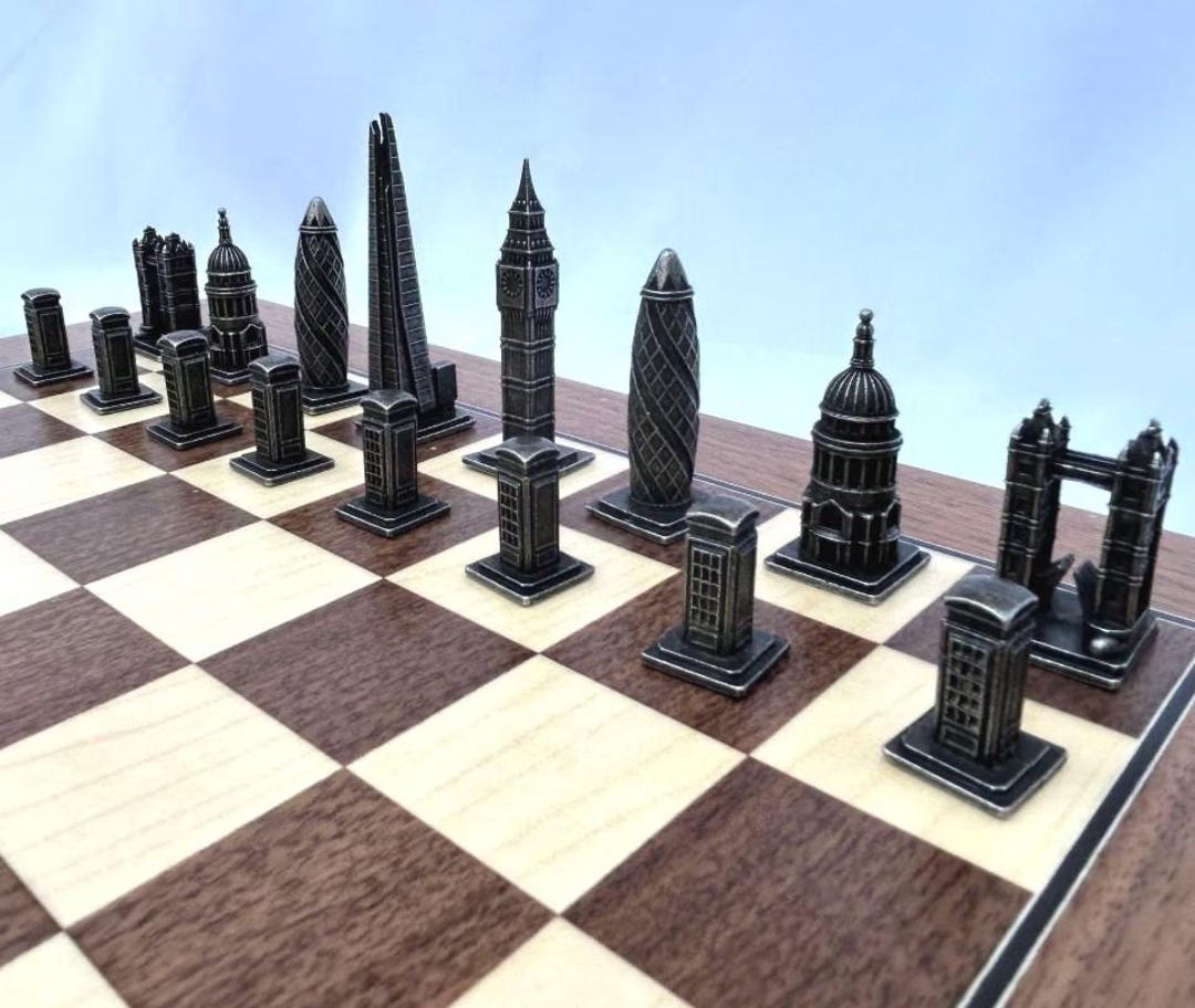 London Pewter Chess Pieces & Box, Landmark Chess Set, Metallic London ...