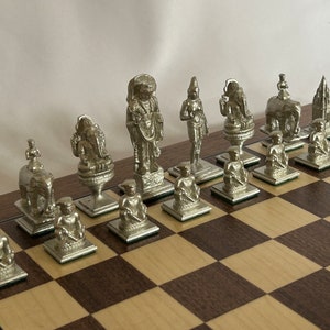 Pewter Indian Chess Set: Ancient Sculpture Figures, Elephant Chessmen ...