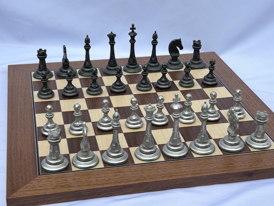 Checkers Pewter Chess Set Pieces, Traditional Staunton Inspired Design ...