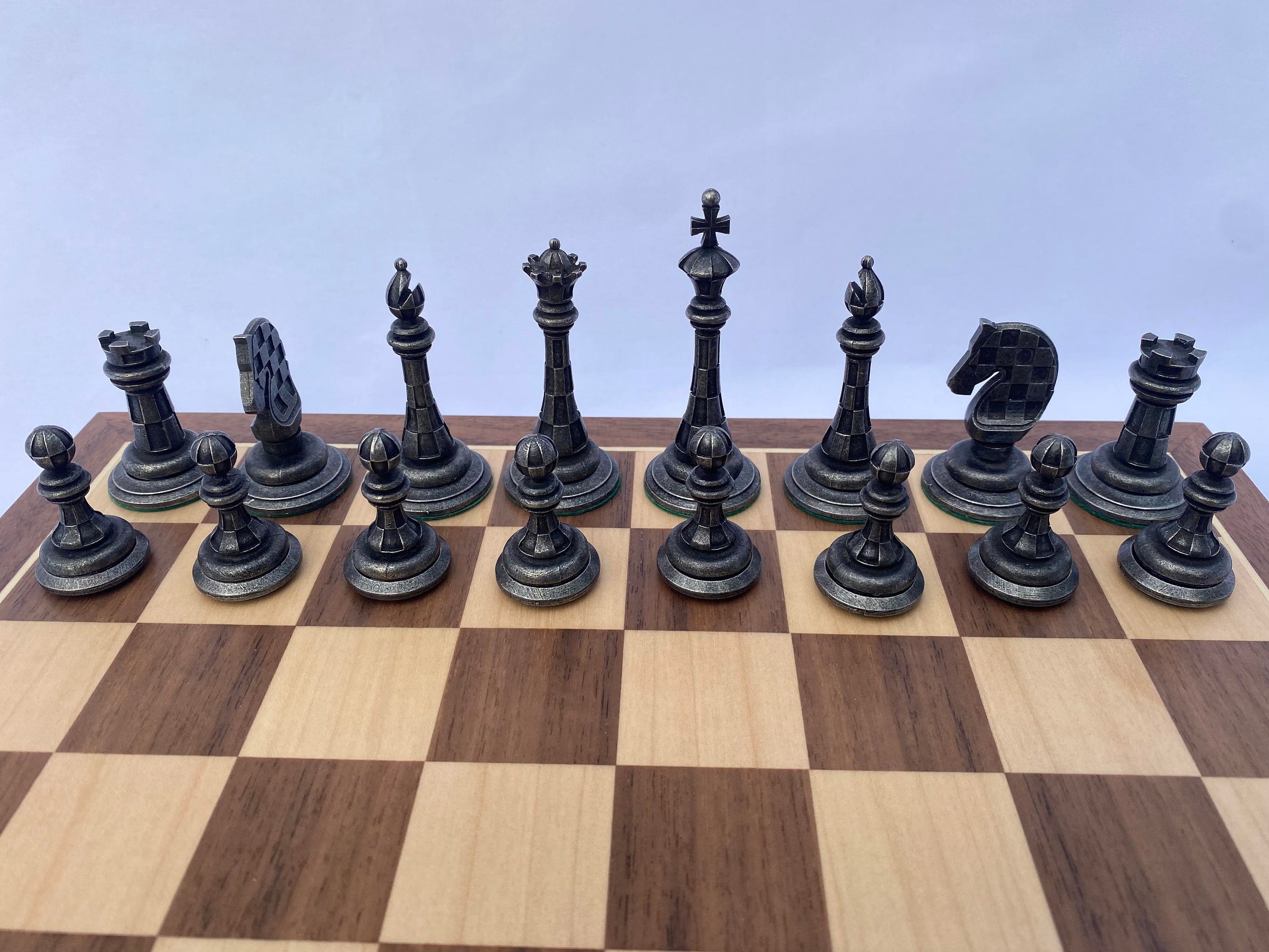 Checkers Pewter Chess Set Pieces, Traditional Staunton Inspired Design ...